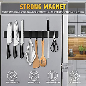 LERJU Fridge Applicable 17 Inch Double Sided Magnetic Knife Holder - Stainless Steel Knife Strip With Powerful Magnetic Pull Force - Use as Kitchen Knife Holder, Knife Rack & Tool Holder - Matte Black