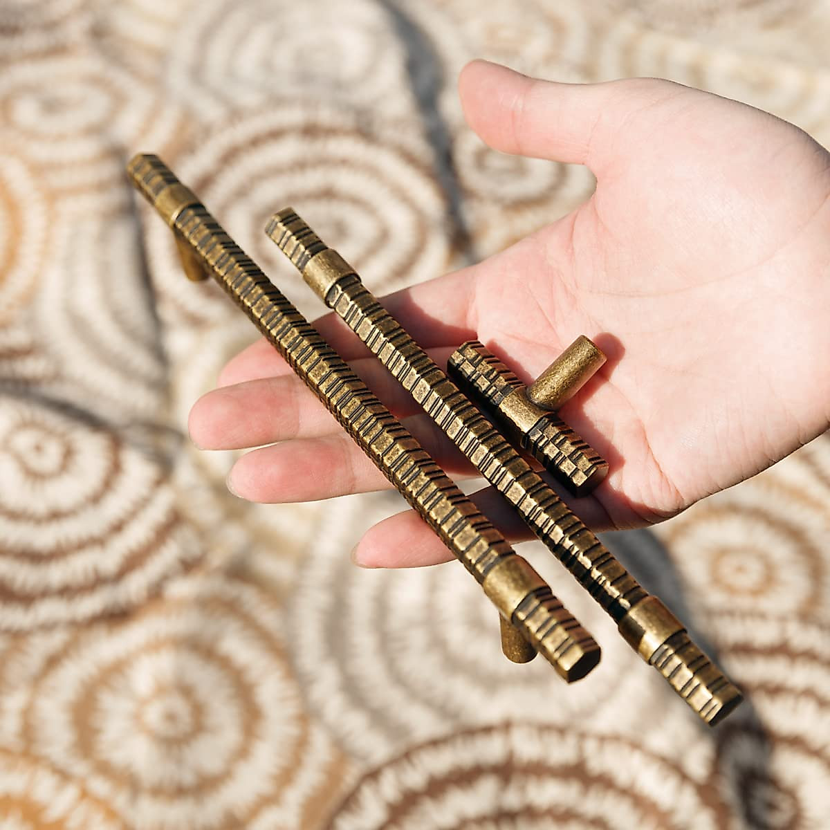 Goo-Ki Antique Brass T Bar Cabinet Pulls/Affordable Luxury Zinc Alloy Cabinet Handles with Knurled/5.04'' (128mm) Hole Center,6 Pack