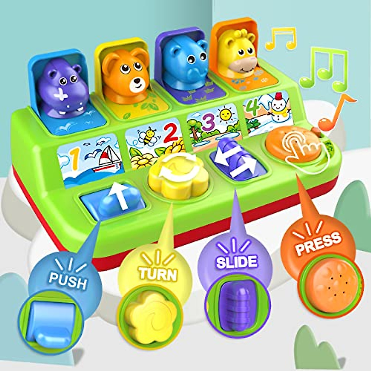 Duchong Interactive Pop Up Animals Toy for Toddlers, STEM Early Developmental Cause and Effect Toys for Ages 9-12-18 Months Toddlers & 1 Year Old Kids, Babies, Boys & Girls