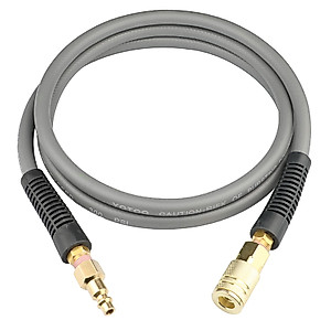 YOTOO Hybrid Lead-In Air Hose 1/4-Inch by 6-Feet 300 PSI Heavy Duty, Lightweight, Kink Resistant, All-Weather Flexibility with 1/4-Inch Industrial Air Fittings and Bend Restrictors, Gray
