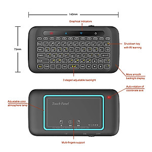 Dupad story H20 Mini Wireless Keyboard with Touchpad, Full Size Touchpad, Handheld IR Remote Keyboard for Android TV Box, Windows PC, HTPC, IPTV, PC, Raspberry Pi