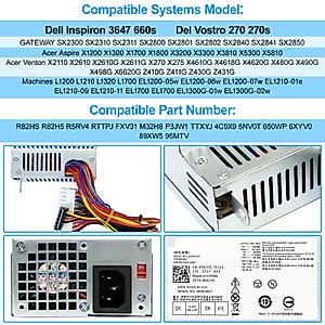 S-Union 220W Power Supply Compatible with Dell Inspiron 3647 660s Replacement for Acer X1420 X3400 eMachines Gateway Series Delta DPS-220UB A Liteon L220AS-00 L220NS-00 PS-5221-03DF R82HS 650WP P3JW1