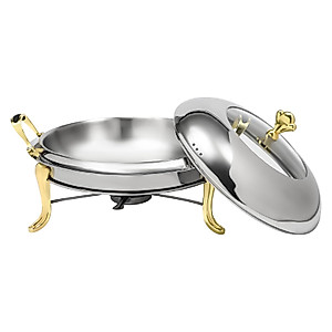 Round Chafing Dish,Stainless Steel Chafing Dish Buffet Chafer,2.5L Catering Chafers and Buffet Warmers with Fuel Holder,for Hotels,Buffets,Restaurants,Family Gatherings (Gold)