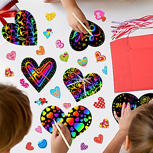 Natonhi 36 Pack Valentines Day Gifts Card for Kids,Heart Rainbow Scratch Art Paper Valentine Crafts for Kids Party Favors Classroom Exchange Prizes