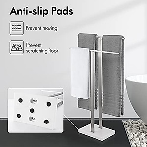 KES Standing Towel Rack & Natural Marble Toilet Paper Holder Stand, SUS304 Stainless Steel Brushed Finish, BTH217-2+BPH284S1-2