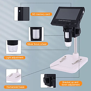 Poothoh 4.3-inch LCD Digital Microscope, 50X-1000X Magnification, Camera Handheld Microscope with 8 LEDs, for PCB/Coin Observation Soldering, Windows Compatible