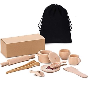 9 Pieces Sensory Bin Tools Montessori Toys Dish Toys Mini Wooden Scoops and Wooden Tongs for Fine Motor Learning