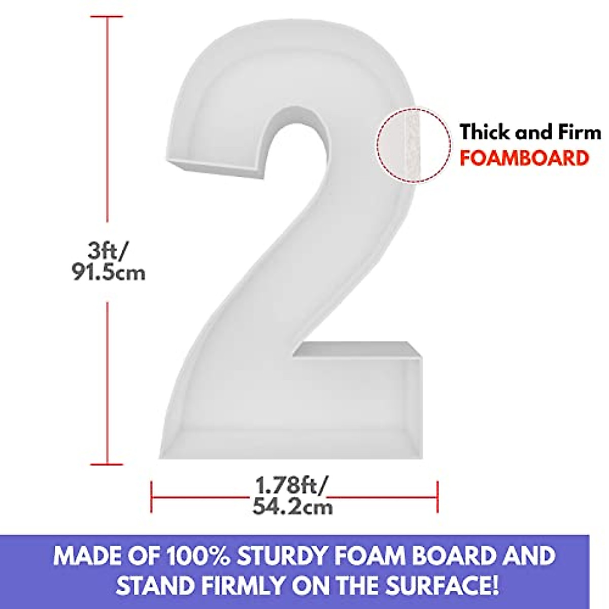 3FT Mosaic Balloon Frame Number 2 Marquee Light Up Numbers Pre-Cut Kit Thick Foam Board for Birthday Decoration