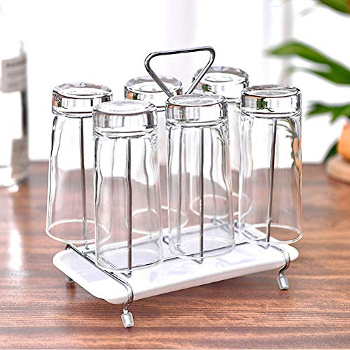 Hemoton Iron Glass Cups Draining Holder Coffee Mugs Hanging Stand Rack Drying Shelf Kitchen Organizer