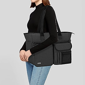 Trunab Teacher Tote Bag, Teacher Work Bag with Multiple Pocket and Padded Compartment for up to 15.6”Laptop, Zip Top Utility Carrying Bag for Working Women, Travel, Office, Business, Black