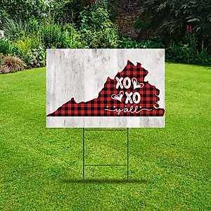 Autravelco Valentine's Day XOXO Virginia Lawn Signs with Stakes 12x18 Inch Corrugated Plastic USA American State Outline Double Sided Yard Signs with Stakes for Rent House Outdoor Decoration