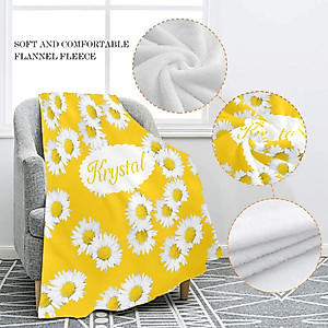 XOZOTY Personalized Yellow Daisies Baby Blanket with Name Text Custom Newborns Infants Swaddling Blankets for Boys &Girls Shower Birthday Gift 30 X 40 inches
