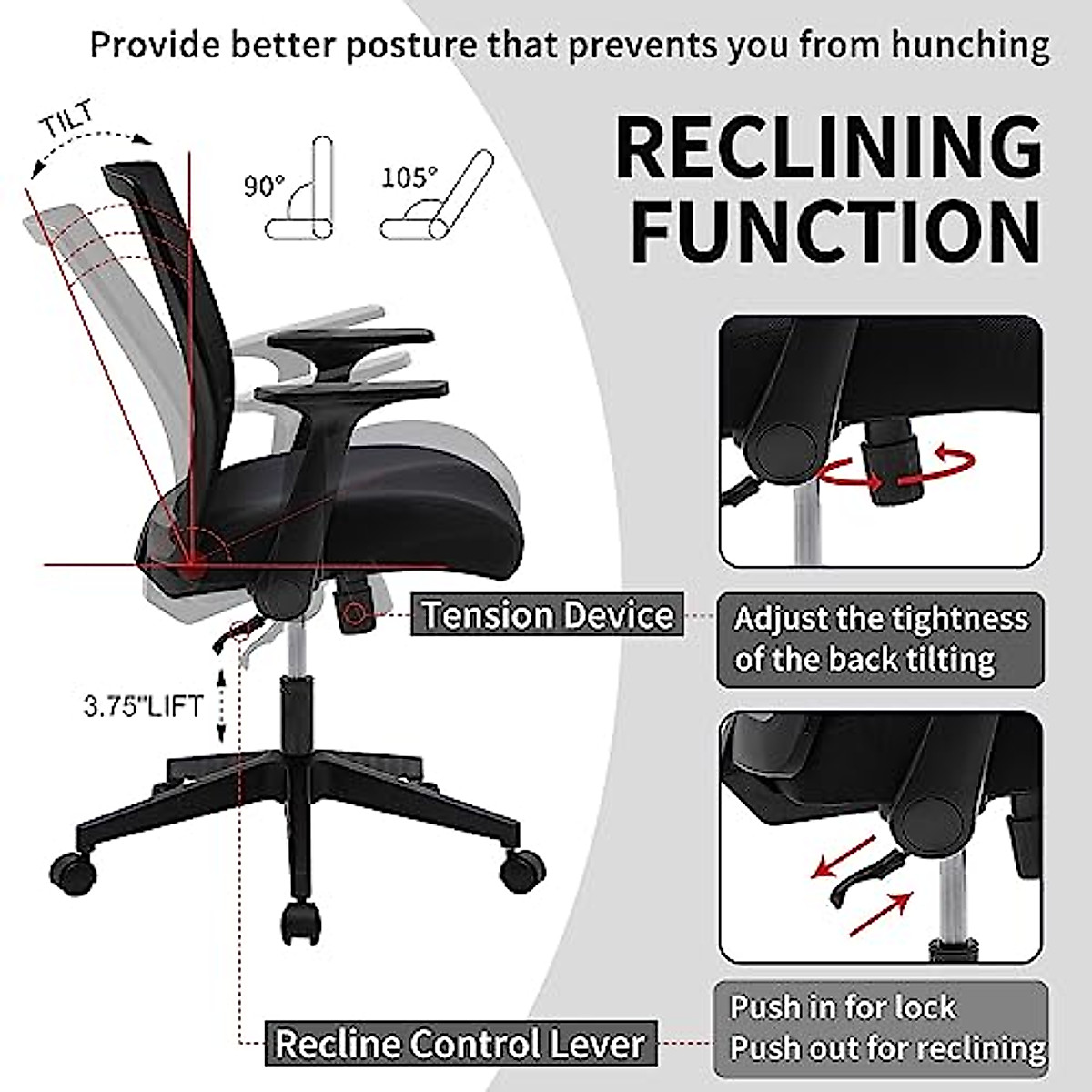 H HAILIBO Office Chair, Mesh Back Desk Chair, Flip-up Arms, Ergonomic, Black