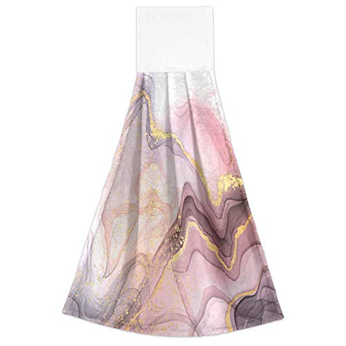 Oyihfvs Rose Gold Pink Marble Texture Ink Abstract Art 2 Pcs Hanging Kitchen Hand Towels, Hanging Tie Towels with Hook & Loop Dishcloths Sets, Decorative Absorbent Tea Bar Bath Hand Towel
