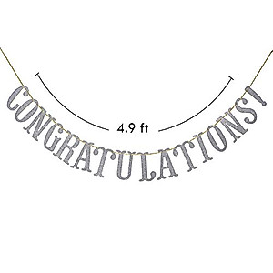 Congratulations Silver Glitter Sign Banner- Graduation, Wedding, Retirement Party Supplies Decorations (Silver)