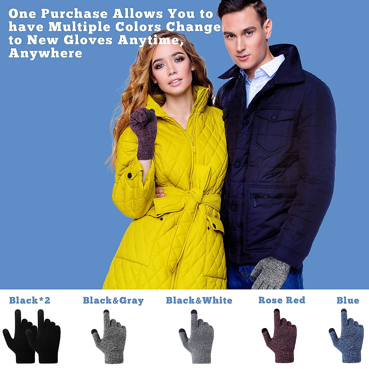 Newcotte 6 Pairs Women's Winter Touchscreen Gloves Warm Fleece Lined Knit Gloves Cold Weather Gloves for Men Women (Multi Colors)