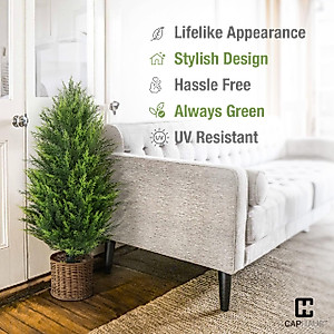 Fencer Wire 3 Feet, 36 Inch Artificial Cedar Tree Set of 2, Natural Faux Plants for Outside Planters, UV Resistant, Fake Boxwood Topiary with Dried Moss, Artificial Tree Indoor, Outdoor Patio Decor