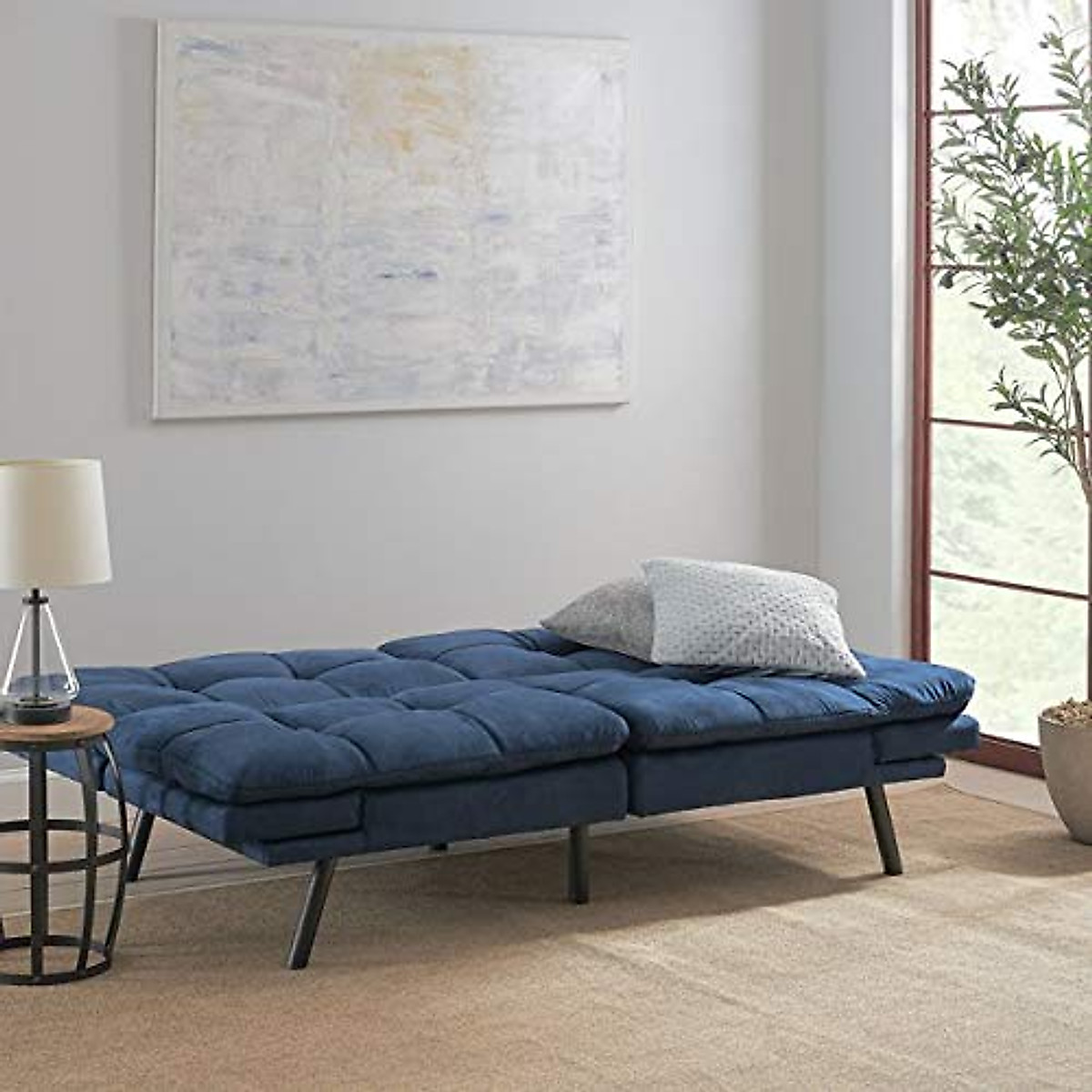 Memory Foam Futon Sofa Bed Couch Sleeper Convertible Foldable Blue Suede