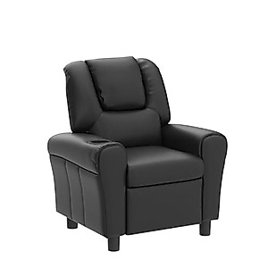 ARLIME Kids Recliner chair, toddler Armchair Upholstered Couch with Cup Holder, Backrest, baby Leather sofa with Headrest and Footrest, Child Furniture for Ages 2-7 (Black)