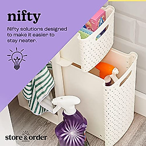 Store & Order Slimline 3 Drawer Tower - Slim & Narrow Plastic Drawers, Perfect Storage Unit for Bathroom, Hallway, Office, Wardrobe or Utility Room, White Rattan Design