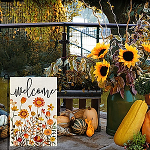 CROWNED BEAUTY Fall Floral Garden Flag 12x18 Inch Small Double Sided for Outside Thanksgiving Burlap Welcome Yard Decoration