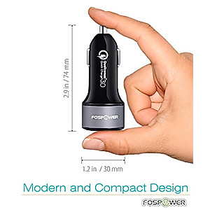 FosPower USB Car Charger UL Listed 36W Fast Charging Qualcomm 3.0 Quick Charge Dual USB Smart Ports with LED Light Compatible with iPhone 14 Pro Max, Google Pixel 6, Samsung Galaxy S22, and More