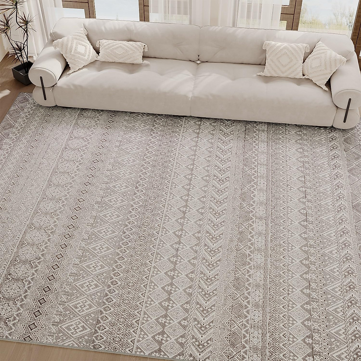 Boho Area Rugs for Living Room Rug Carpet 8x10 Machine Washable Rugs for Bedroom Dining Room Rug Modern Moroccan Neutral Farmhouse Nursery Office Rug Non Slip Large Brown Rug