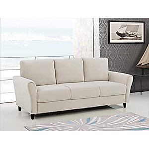 Container Furniture Direct Celestia Mid Century Modern Upholstered Sloped Arms Living Room, Sofa, White Ivory