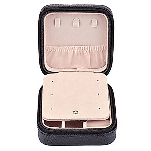 Yoption Paris Tower Pattern PU Jewelry Holder Box Display Accessories Ring Earring Bracelet Storage Zipper Case PU Leather Portable Traval Jewelry Box Organizer (Black)