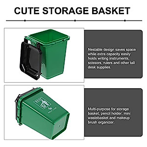 Cabilock 2 Pcs Mini Curbside Garbage Trash Bin Pen Holder Creative Recycle Can Set Pencil Cup Desktop Organizer for Home Office School Blue Green