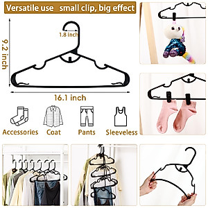 70 Plastic Hangers with Clips Stackable Hangers Nonslip Clothes Hangers Pants Hangers Space Saving Adults Suit Hangers with Clips Short Hanger Black Hangers with 40 Additional Hanger Clips