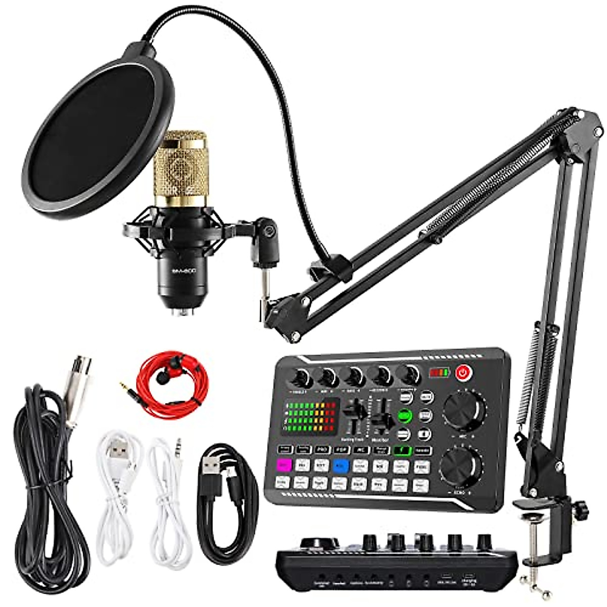 SINWE Podcast Microphone Bundle, BM-800 Condenser Mic with Live Sound Card Kit, Podcast Equipment Bundle with voice changer and Mixer functions for PC Smartphone Studio Recording & Broadcasting