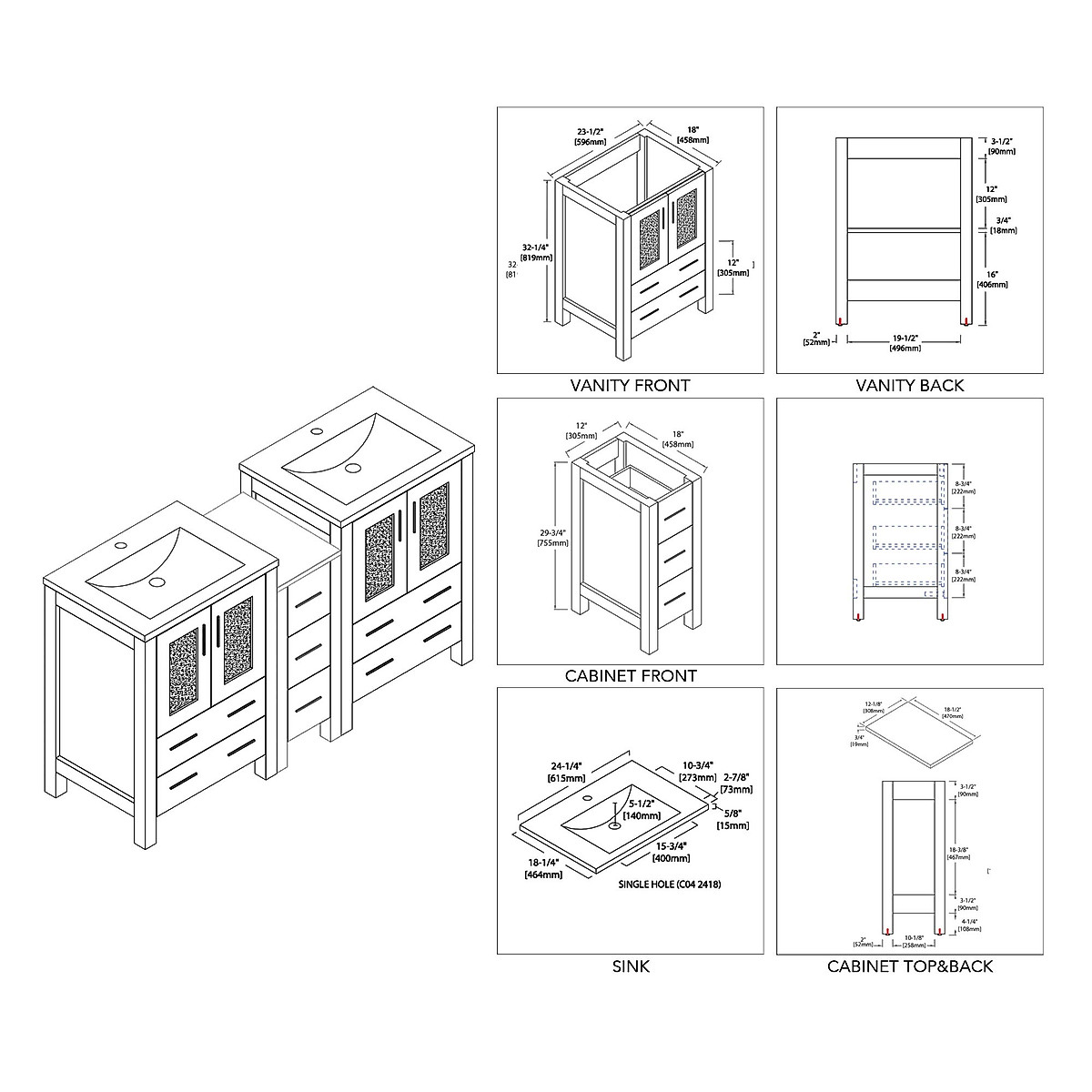 60 Inches All Wood Double Ceramic Sink Bathroom Vanity with Side Cabinet, 001 60 15 C (Double Ceramic Top, Metal Grey)