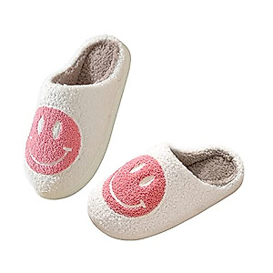Smiley Face Slippers for Women Happy face slippers Retro Soft Plush Warm Slip-on Slippers, Cozy Indoor Outdoor Slippers
