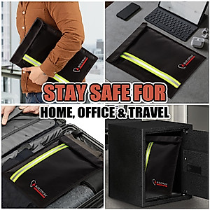 ROLOWAY Fireproof Document Bag (15.5 x 11.5 inch) with 2 Pockets and 5200℉ Aluminum Foil Layer, Fireproof Bag for Document Safe Fireproof Waterproof Document Bag, Fireproof Money Bag (Black)