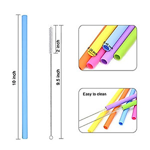 UlikeLF 6 Pieces Reusable Silicone Straws 10 inch Smoothie Drinking Straws BPA Free for 20 & 30 oz Tumbler (6 Straight+ 2 Brushes)