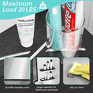 Qeke Shower Corner Shelf 304 Stainless Steel 12" Corner Shelf Bathroom Shampoo Holder for Shower Floating Corner Shelf for Wall, No Drilling, Matte Black