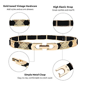 gingokuo Women Dress Belts Elastic Stretch Waist Belts for women Dresses with Gold Buckle wave Suit for waist 30-36