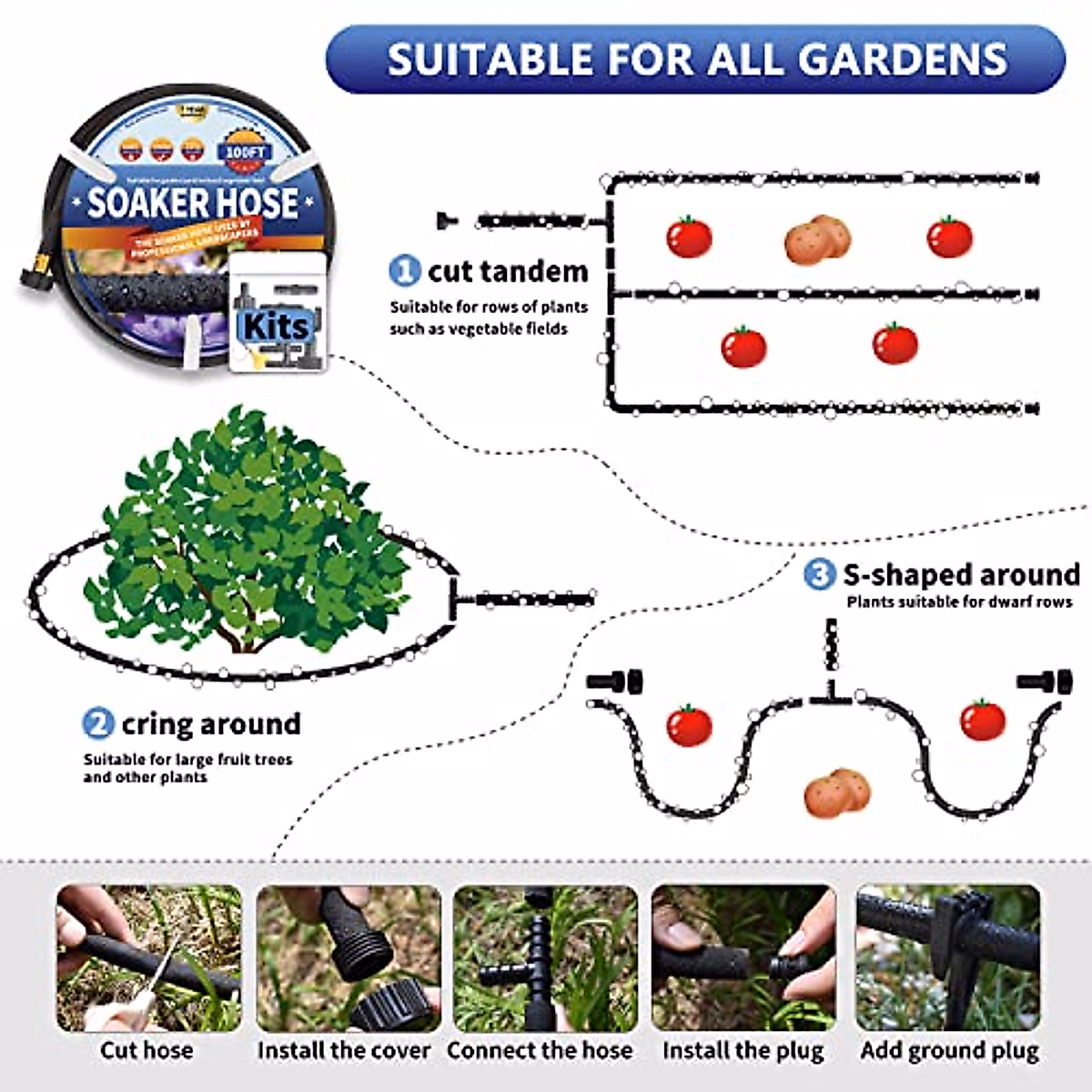 Soaker Hose 100 FT for Garden Beds, 1/2’’ Diameter Heavy Duty Soaker Hoses 100 FT for Garden Beds To Save 70% Water, 100 FT Drip Soaker Hose for Vegetable Beds (100 FEET)