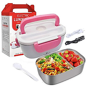Viowey Electric Lunch Box, 2 in 1 Portable Self Heating Lunch Box for Car Office School Home Use, 12v & 110v Car Food Warmer With Removable 1.5l Stainless Steel Container