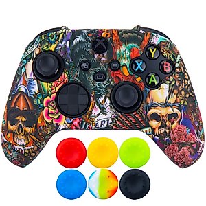 9CDeer 1 Piece of Silicone Transfer Print Protective Thick Cover Skin + 6 Thumb Grips for Xbox Series X/S Controller Monsters