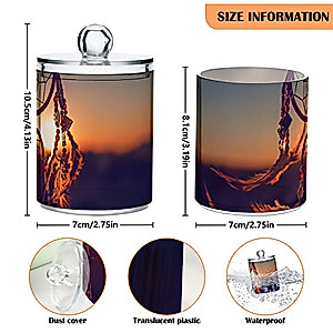 ODAWA Boho Ethnic 4 Pack Qtip Holder Dispenser with Lids, 10 oz Plastic Apothecary Jar Containers, Bathroom Accessories Set for Cotton Swab, Ball, Pads, Floss