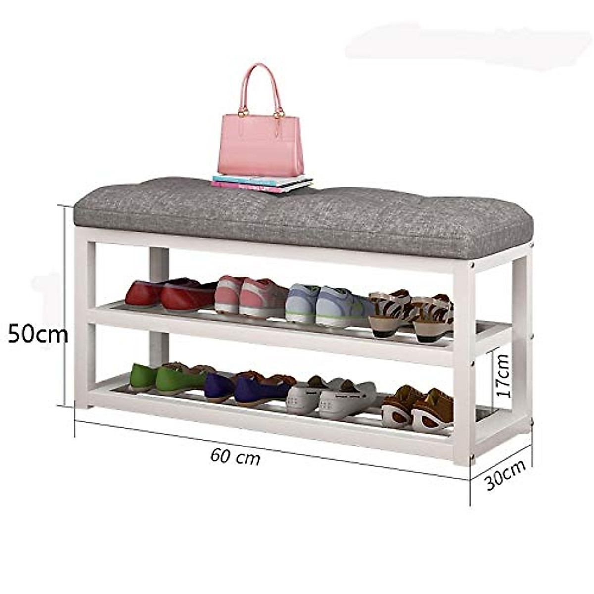 LDCHNH 2 Tier Shoe Storage Stool Living Room Shoe Rack Simple Change Shoe Bench Organizer Cabinet Hallway Seat Chair Shelf Holder (Color : D)