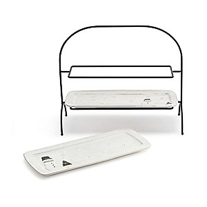 DEMDACO Snow Day Classic White and Black Stoneware and Iron 2-Tier Christmas Serving Tray