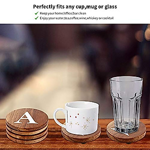 Wood Coasters Set, Natural Wooden Letters Coasters for Drinks, Set of 4 Wood Coasters, Wedding Coasters, Personalized Coasters Customizable with Name, Monogrammed Letter M