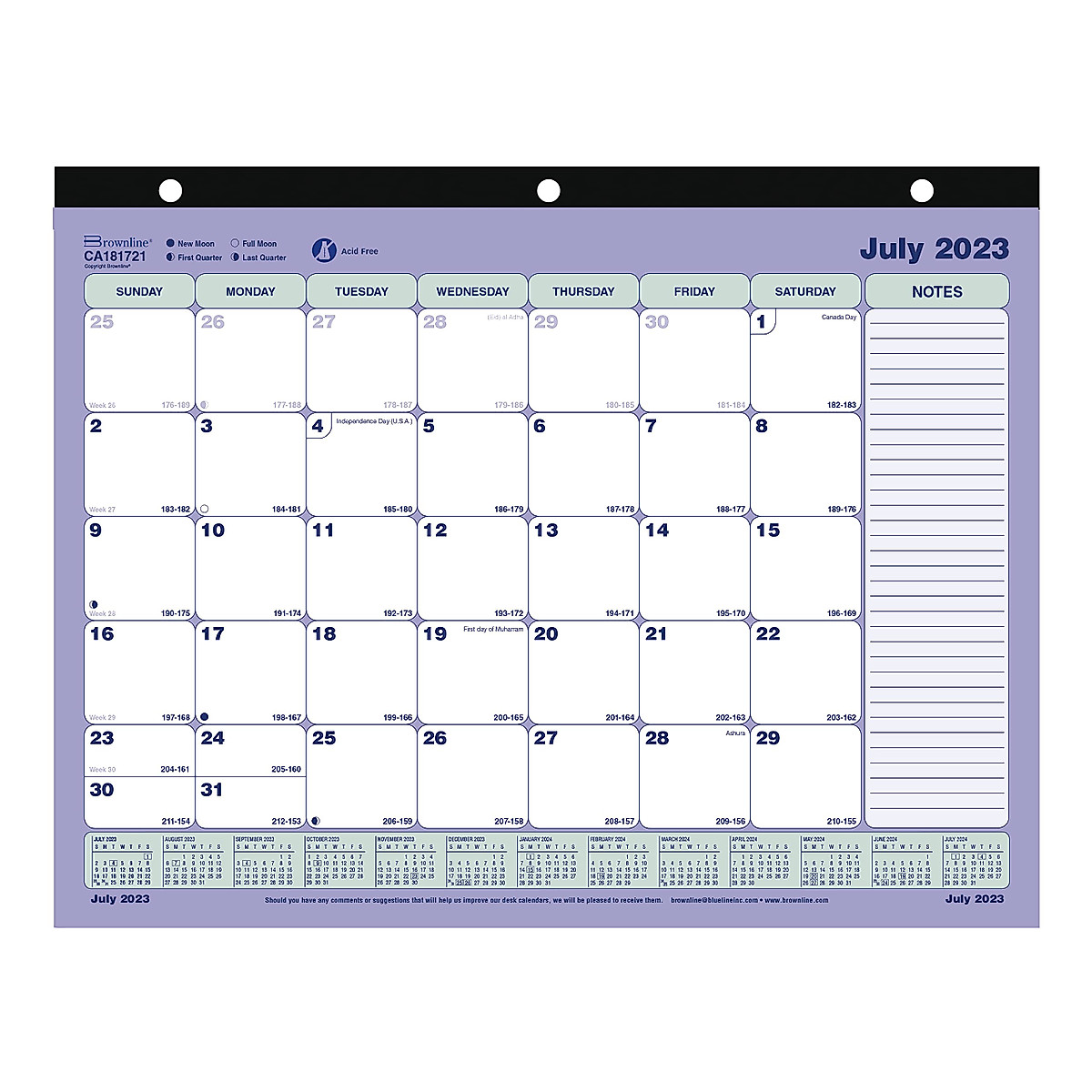 Brownline Academic Monthly Desk Pad Calendar, 13 Months, July 2023 to July 2024, 11" x 8.5" (CA181721-24)