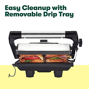 BELLA Electric Panini Press & Sandwich Grill, Polished Stainless Steel, Multifunction Space-Saving Panini Press & Contact Grill with Non-Stick Plates (13267)