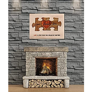 Bohva Personalized Couple Names Sign, Valentines Day Anniversary Wedding Gifts Idea for Him Her, Birthday Gift for Husband Wife Boyfriend Girlfriend, Custom Heart Puzzle Pieces Print On Wood