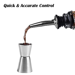5 Pack Stainless Steel Liquor Pour Spouts Set & 2 Double Jiggers, SourceTon 5 Liquor Pour Spouts + 5 Dust Caps Covers + 2 Cleaning Brush + 2 Double Jiggers for cocktail making