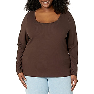 Amazon Essentials Sweater for Women, Long Sleeve Slim-Fit Rib Scoop Neck (Available in Plus Size), Pack of 2, Eggshell White/Espresso, X-Large